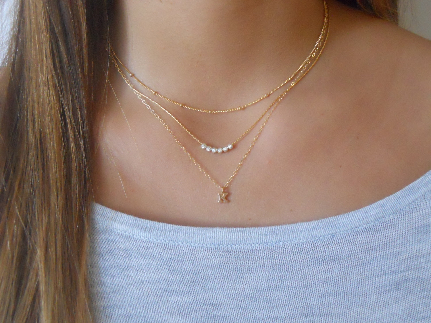 Triple Necklace Set; Personalized Gold Necklace Set; Initial Necklace ...